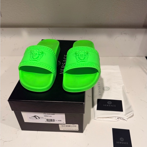 Versace | Shoes | Versace Mens Medusa Head Bright Green Slides | Poshmark